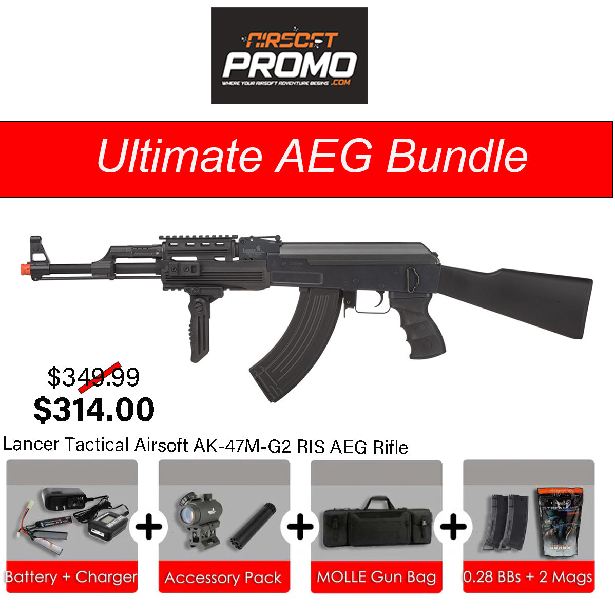 Ultimate AEG Bundle - Lancer Tactical AK47M-G2 RIS AEG Rifle — Airsoft ...