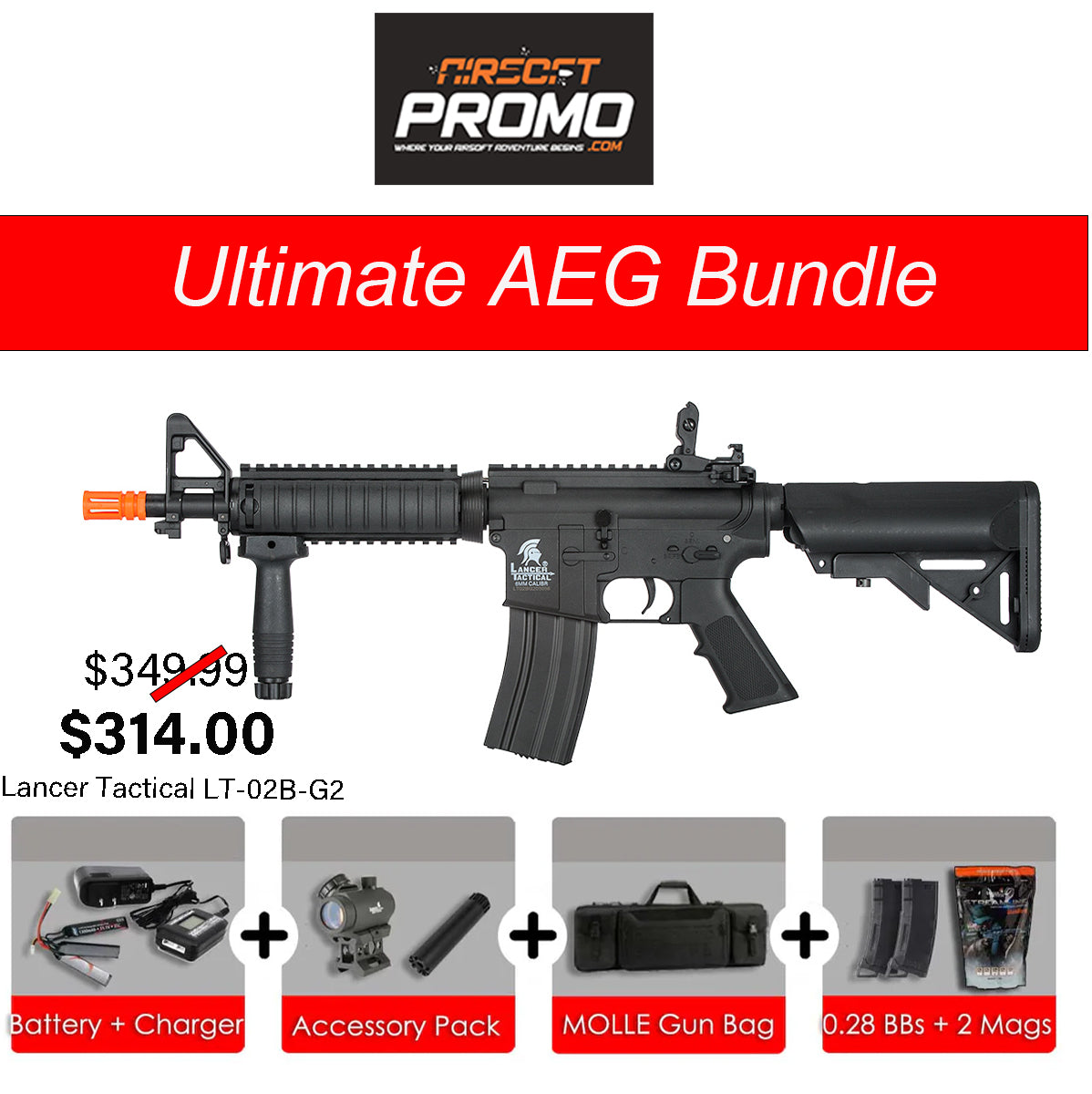 Ultimate AEG Bundle - Lancer Tactical Gen2 MK18 Mod 0 Aeg Rifle - Blac — Airsoft Promo