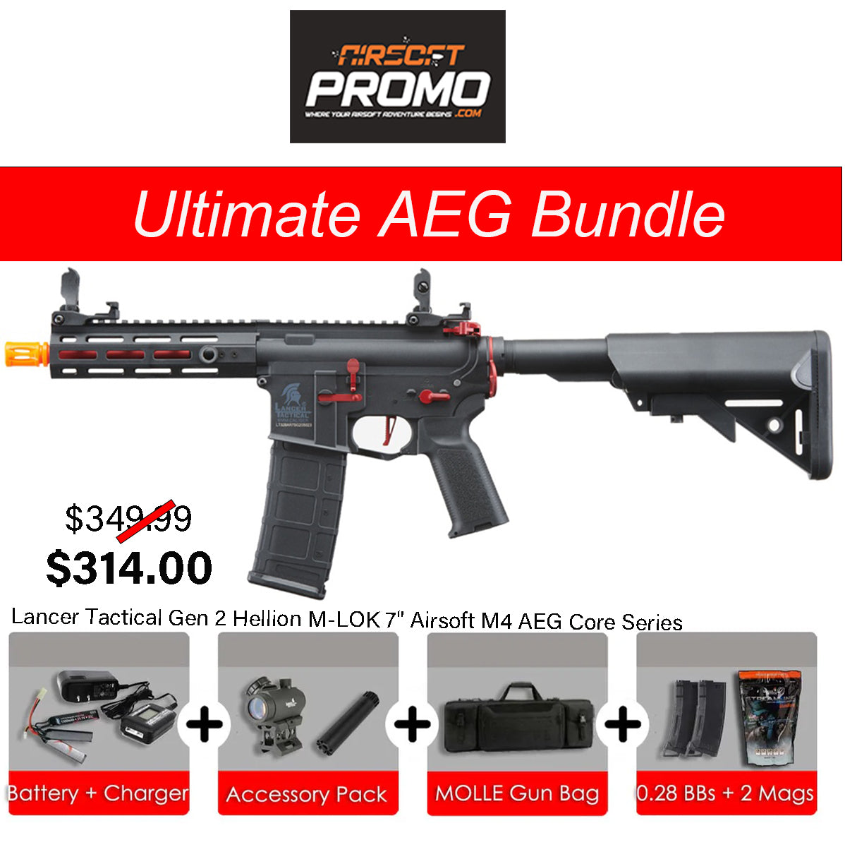 Ultimate AEG Bundle - Lancer Tactical Gen 2 Hellion M-LOK 7" Airsoft M ...